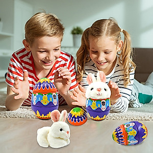 U-PTYTM Bunny Rabbit Stuffed Animals Plush Toys, Metal Eggs Easter Birthday Gifts for Kids Boys Girls, Cuddly & Soft, Bedroom Decorations