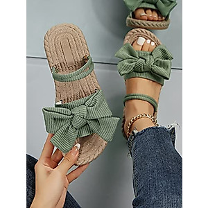 GORGLITTER Women's Bow Tie Flat Sandals Open Toe Slip On Summer Slide Sandals Green EUR38
