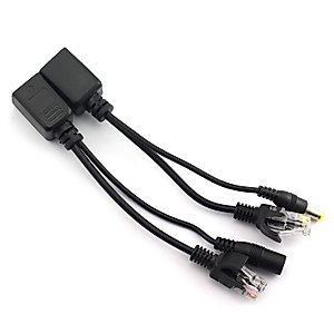 RuiLing 2 Pairs POE Network Adapter Cable with 5.5x2.1mm DC Connector RJ45 Injector + POE Splitter DC Passive Power Over Ethernet for IP Camera System