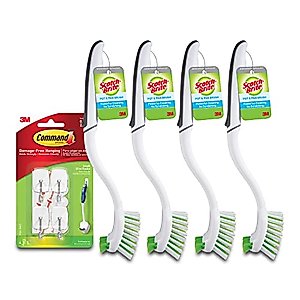 Scotch-Brite Pot Pan & Dish Brush (4 Count) + Command Small Wire Hooks, White (4 Hooks, 5 Strips)