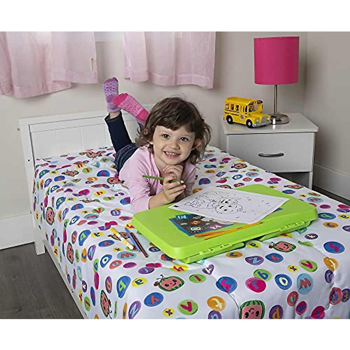 CoCoMelon Kids Lap Desk with Storage - Folding Lid and Collapsible Design - Portable for Travel or use in Bed at Home - Great for Writing, Reading or Other School Activities