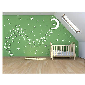 Easma Star Wall Decals (191stars+1moon+1heart) 3 Size White Stars and Moon Decals Removable Peel and Stick Stickers Fits Kids Room Decor