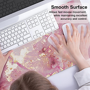QIYI Large Mouse Pad, Cute Pink Desk Mat for Desktop, Women Girls PU Leather Waterproof Gaming Mousepad, Rose Gold Marble Computer PC Laptop Protector Writing Pads for School Office Home 31.5" x 15.7"