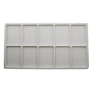 CuteBox Company Black Plastic Tray (14.75” x 8.25” x 1”) with 10 Rectangle Compartment White Flocked Tray Insert for Jewelry Storage, Organization, Merchandise, Display