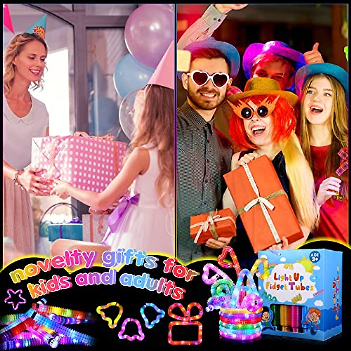 Vheex 12 Pack Glow Sticks Party Favors for Kids 8-12 4-8 Goodie Bags Stuffers Kids Birthday Party Favors Light Up Pop Fidget Tubes Sensory Toys Glow in the Dark Stick Party Supplies Easter Gifts Toys