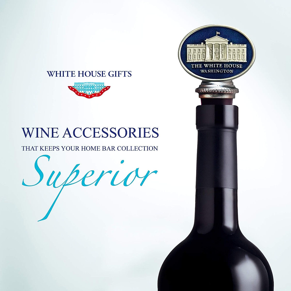 White House Gifts: White House Oval Pewter Bottle Stopper - Wine Stoppers with Fine Pewter Casting on White House Logo - Non-Staining and Non-Cracking Synthetic Cork - Made in the USA