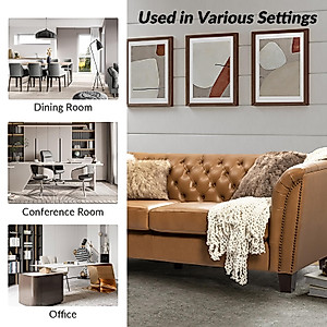 HULALA HOME Tufted Genuine Leather Sofa Couch 2-Seater Chesterfield Sectional Sofa for Living Room, Camel