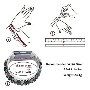 C&L Accessories Compatible with Fitbit Charge 3 Charge 4 Bands, Handmade Feminine Stretch Natural Stone Beaded Adjustable Bracelet Band for Women Girls (Indian Agate)