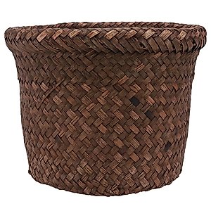 Cabilock Storage Basket Willow Woven Waste Paper Basket Rattan Garbage Bin Wicker Plant Decorative Waste Bin Wicker Trash Basket Wastebasket Garbage Bin Egg Seaweed with Cover Small Basket