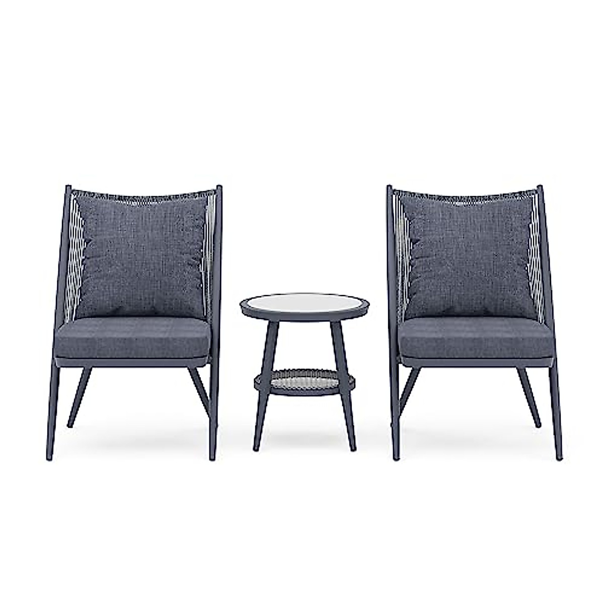 24/7 Shop at Home Finegan Mid-Century Modern Aluminum 3-Piece Bistro Set with Removable Cushions for Outdoor Kitchen, Patio, Pool Area, Gray