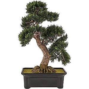 Nearly Natural 4103 24in. Cedar Bonsai Silk Plant,Green