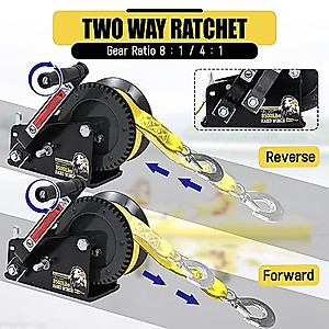BeckTour Boat Trailer Winch, 3500Lbs Hand Winch with 33 FT Strap with Hook, 2 Way Ratchet, 4:1/8:1 Gear Ratio, Boat Winch for Trailers, Truck ATV