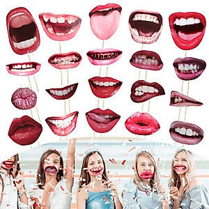 cobee Party Photo Booth Props, 20pcs Funny Mouth Lips Photo Booth Prop with Wood Stick Novelty Selfie Handheld Props for Carnival, Wedding, Birthday, Graduation, Party, Halloween Accessories(Style A)