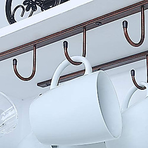 TANGGU Coffee Mug Holder Under Cabinet,Iron Hanging Mug Rack Under Shelf,Coffee Cup Holders,Metal Mug Cup Hook Cabinet Hook,Wine Glasses Holder(2Pcs Bronze)