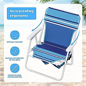 Beach Chairs for Adults 2 Pack, Lightweight Backpack Beach Chair with Shoulder Straps, Low Beach Chair Support 265lbs, Folding Beach Chair for Beach, Camping, Hiking, Picnic, Blue