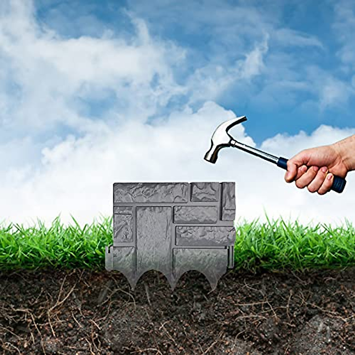 ELLASSAY Kaerott 6 Pack Garden Edging Set Plastic Fence Plant Border Imitation Stone Brick for DIY Decorative Patios Lawn Paths Landscape Walkways Flower Beds Border 10.2*9 inch Gray