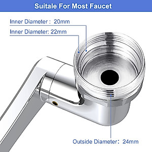 1080°+360° Kitchen Bathroom Swivel Faucet Extension,3 Different Threads of 20/22/24mm,2 Water Outlet Modes,Universal Large-Angle Splash Filter Faucet