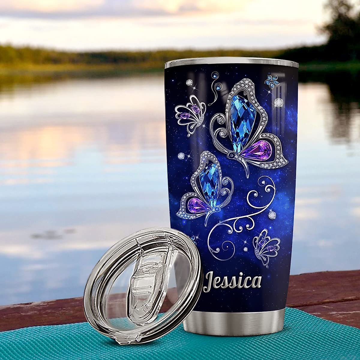 Wassmin Personalized Butterfly Stainless Steel Vacuum Insulated Tumbler With Lid - Custom Name Tumbler 20 Oz 30 Oz Double Walled Insulated Coffee Cup for Gym Fitness Travel