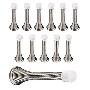 KISEER 12 Pack Spring Door Stops 3 1/4" Flexible Heavy Duty Spring Door Stopper with RustProof Screw Rubber Bumper Tips (Satin Nickel)