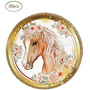 Lxlesf Horse Birthday Party Supplies20 Plates and 20 Napkins, Cowgirl Wild Horse Party Dinner Dessert Plate Napkins Birthday Tableware Decorations for Girls
