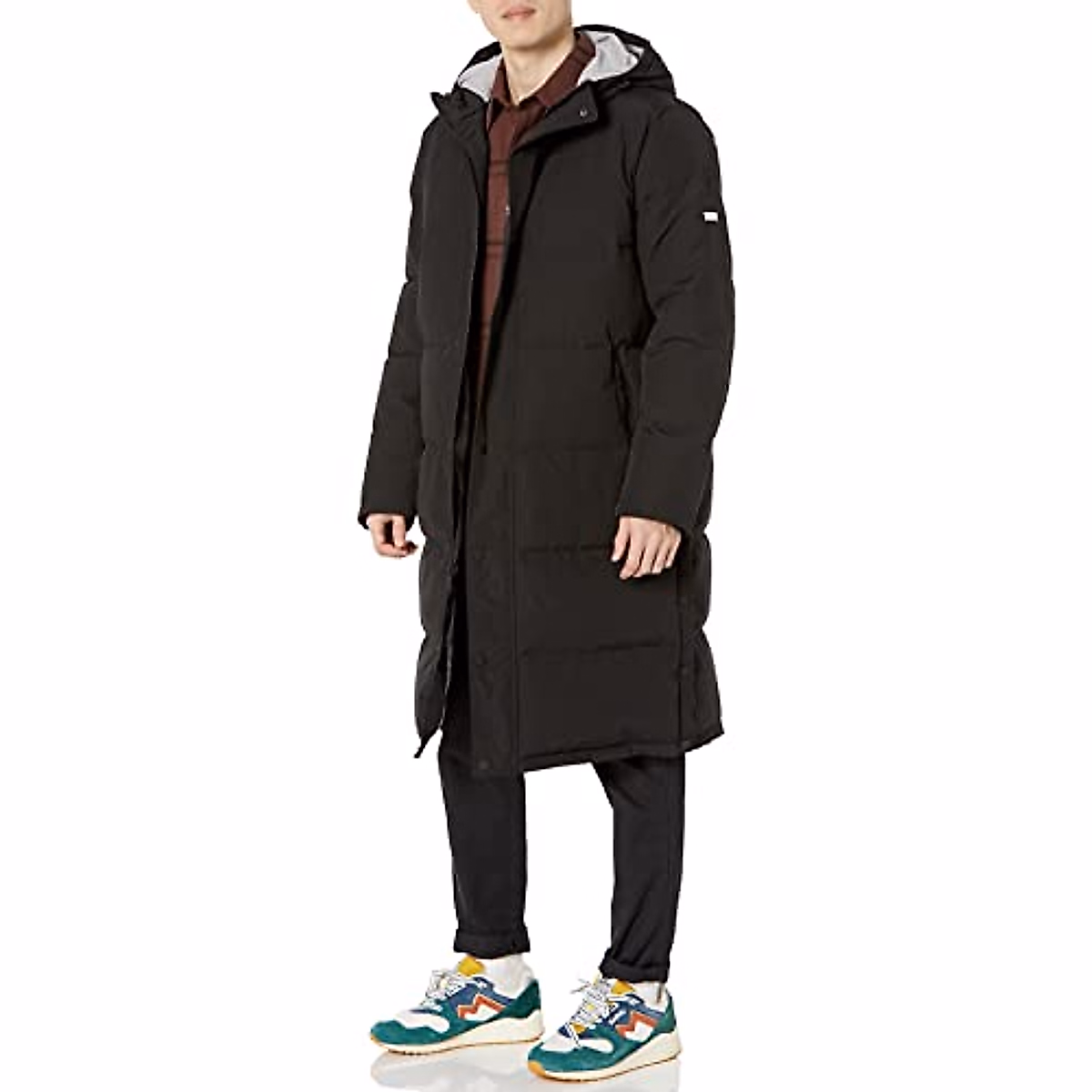 DKNY Men's Arctic Cloth Hooded Extra Long Parka Jacket, Black, Small