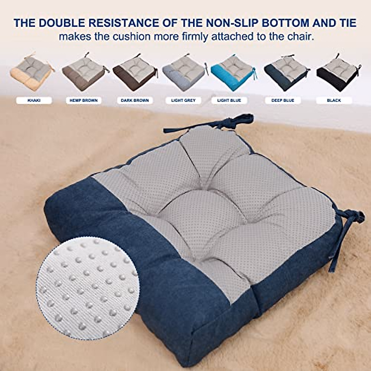 sutailocus Rocking Chair Cushion Anti-Slip tufting Rocking Chair Cushions Indoor/Outdoor,Removable Set of Upper and Lower Adirondack Chair Cushion,for Nursery/high Back Chair （Tie Fixing） (Deep Blue)