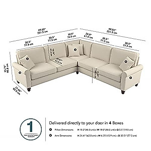 Bush Furniture Hudson L Shaped Sectional Couch, 99W, Cream Herringbone