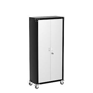Bonnlo 72" Tall Sliver&Black Garage Storage Cabinets with Locking Doors and 4 Adjustable Shelves, Metal Storage Cabinets with Wheels for Garage, Office, Kitchen, Laundry&Utility Room, 32W x 16D x 72H