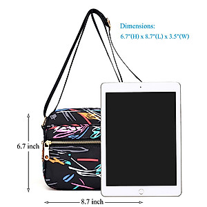 Collsants Small Nylon Purse Mini Crossbody Bag Travel Shoulder Bag Multi Zipper Pockets (flower-HCT)