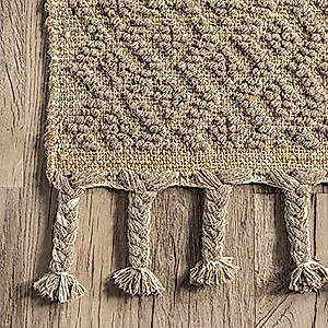nuLOOM Elenora Wool and Jute Textured Diamond Aztec Braided Tassel Area Rug, 5' x 8', Natural