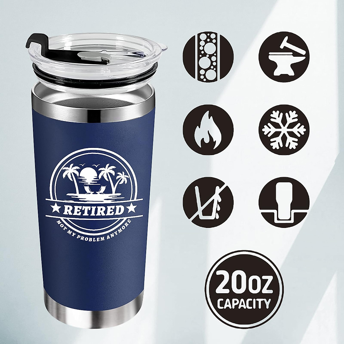 Zeiniua Retirement Gifts for Men, Best Retirement Gifts for Teachers Coworkers Boss, Retired Gifts for Men, Happy Retirement Gifts for Men, Funny 20oz Retirement Coffee Tumbler Cup (Navy)