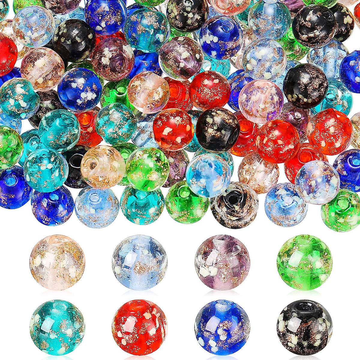 Lyrow 120 Pcs Luminous Glass Beads 8mm Round Beads Bulk Glow in The Dark Beads Glass Round Loose Spacer Ball Beads for Making DIY Craft(Multicolor)