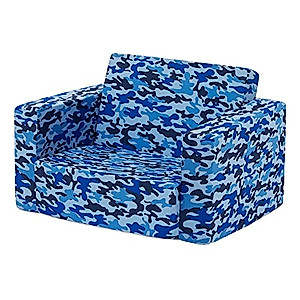 Delta Children Cozee 2-in-1 Convertible Sofa to Lounger - Comfy Flip Open Couch/Sleeper for Kids, Blue Camo
