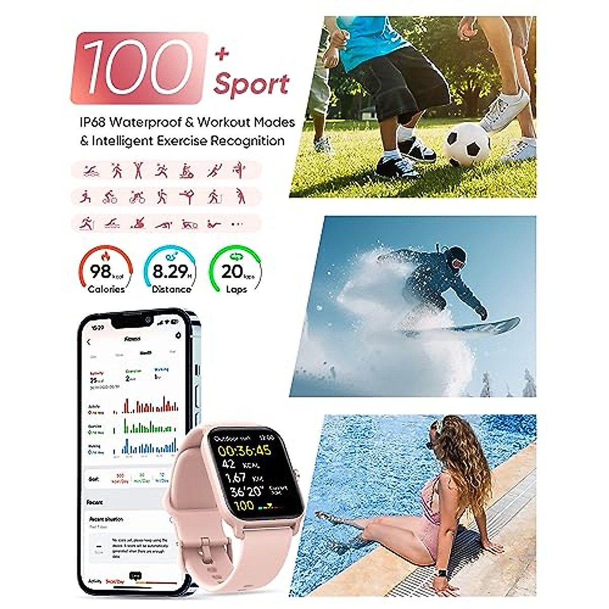 Fitpolo Smart Watch for Women, 1.8" Fitness Watch with Alexa, 100+ Sports Activity Trackers for Android iPhone(Answer/Make Call), Womens Smart Watches with Heart Rate Sleep SpO2 Monitor