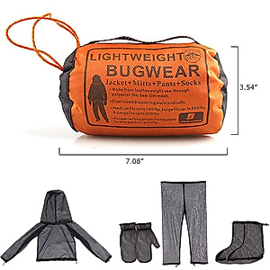 Sofiey 4 Pieces Mosquito Net Suit– Jacket Hood & Pants& Mitts & Socks Sets Light-Weight& Breathable Mesh Clothing for Men & Women, Ideal for Fishing, Hiking, Camping, Farming and Gardening (L/XL)