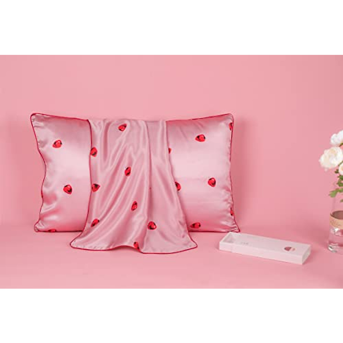 THXSILK Mulberry Silk Pillowcase with Tencel Underside for Hair and Skin, 1 Pcs Luxury 19 Momme Mulberry Silk Pillow Cases with Hidden Zipper Closure, King, Strawberry-Pink