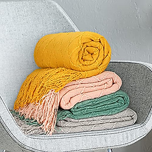 Catalonia Pink Knitted Throw Blanket for Couch, Decorative Blanket with Fringe, Acrylic Leisure Blanket for Bed, Sofa, Living Room | All Seasons, Lightweight, Cozy, Solid Color | 50×60 inches