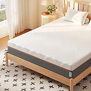 koorlian Queen Mattresses, 10 Inch Gel Memory Foam Mattress for Cooling Sleep & Pressure Relief, Queen Size Mattress in a Box with Knitted Cover, Motion Isolation, Fiberglass Free, Orange