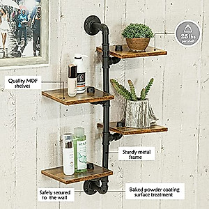 BOTAOYIYI Pipe Shelf, Industrial Pipe Shelving, 4 Tier Wall Book Shelf Corner Shelves with Wood Planks Wall Mounted Metal Floating Farmhouse Wall Rustic Decor Bookcase for Bathroom Bedroom Living Room