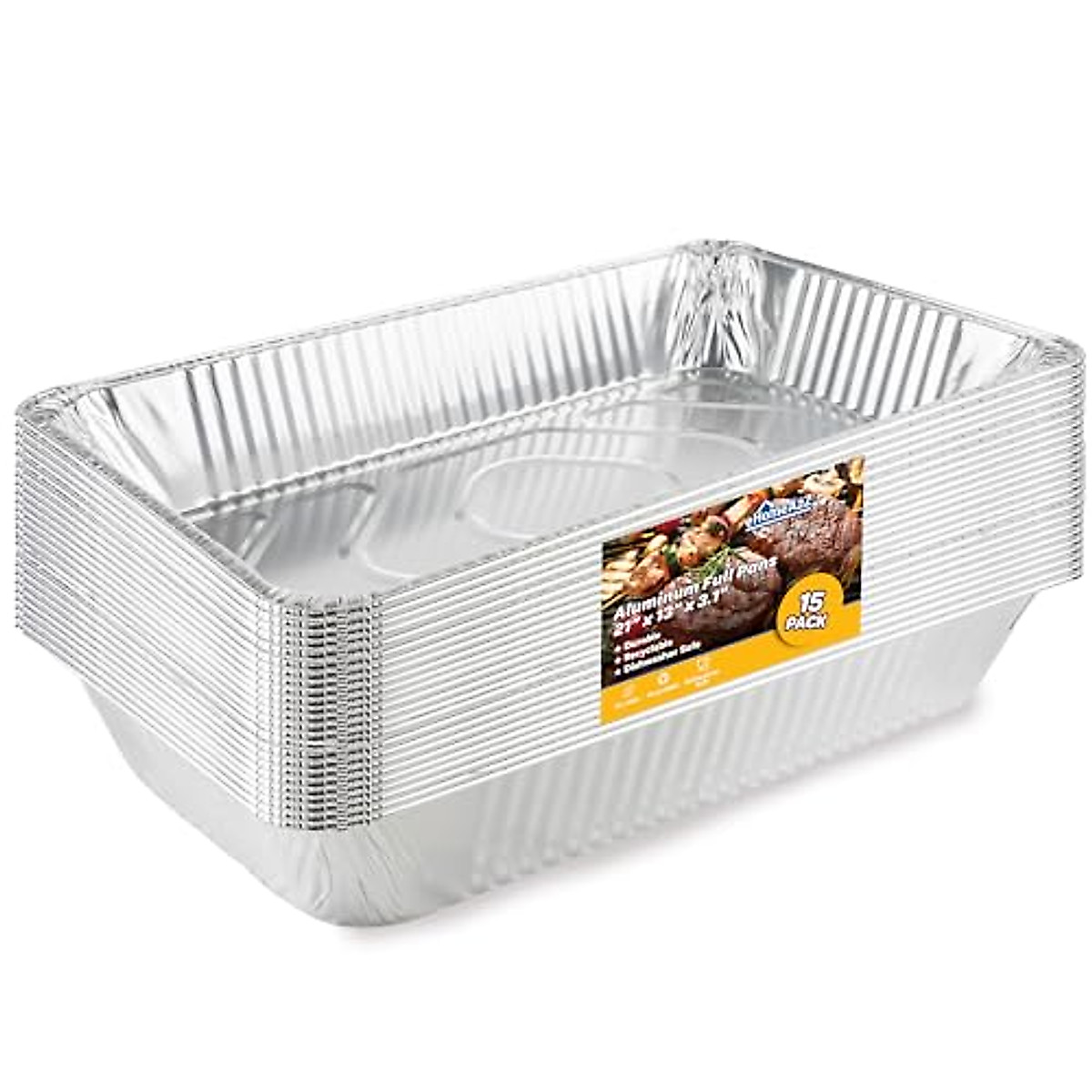 EHOMEA2Z Large Aluminum Pans (15 Pack) Full Size Deep Foil Disposable Durable Large Steam Table Pans for Baking Serving, Chafing Trays for Caterers, Bakeware 21 x 13 x 3