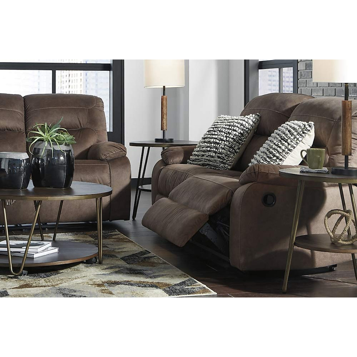 Signature Design by Ashley Bolzano Faux Leather Manual Reclining Loveseat, Brown
