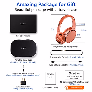 Srhythm Renewed NC25 Active Noise Cancelling Headphones Bluetooth 5.0, ANC Stereo Headset Over-Ear with Hi-Fi,Mic,50H Playtime,Voice Assistant,Low Latency Game Mode