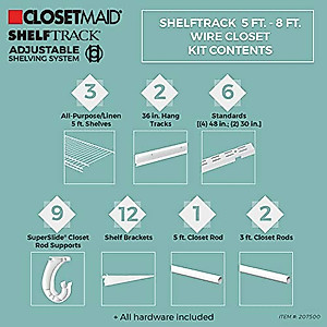 ClosetMaid ShelfTrack Wire Closet Organizer System, Adjustable from 5 to 8 Ft., White & ShelfTrack Wire Closet Organizer System Adjustable from 5 to 8 Ft,