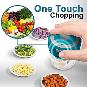 Real Simple Electric Mini Food Processor | Great for Garlic, Onion, Ginger, Jalapeño, Mini Chopper for Quick Food Prep Station | Portable USB Charging, 250 ML Food Container | Blue