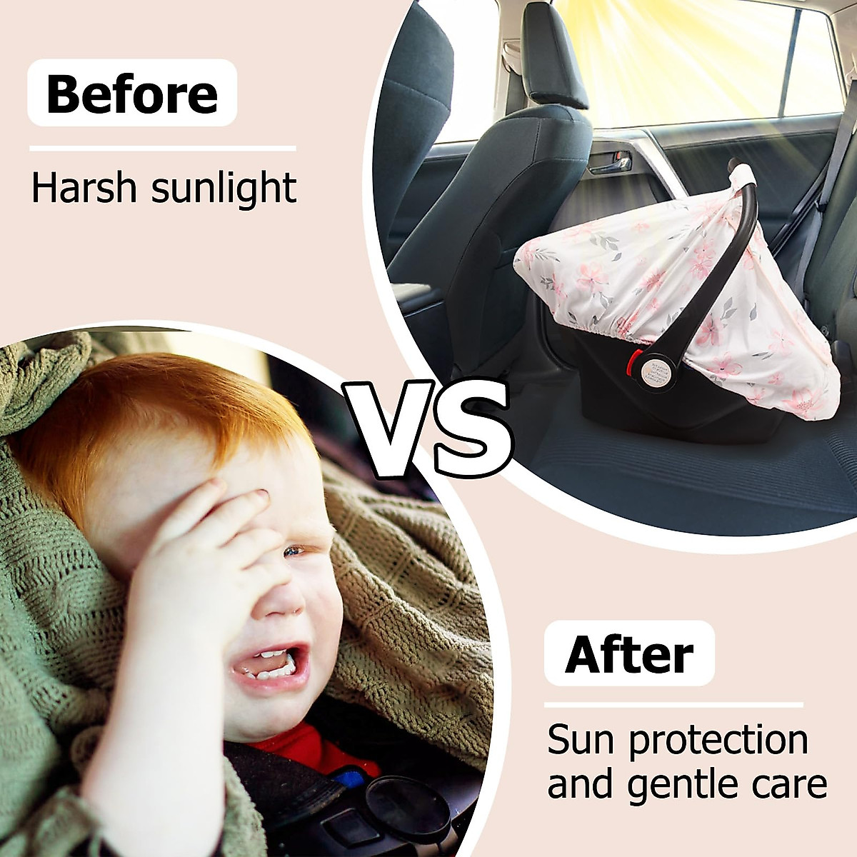 3-in-1 Car Seat Cover Baby, Breathable Peekaboo Sunshade and Mosquito Net, Universal Fit Infant Car Seat, Stretchy Canopy with Portable Storage Bag, Soft and Lightweight