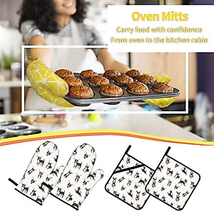 Cute Chihuahua Pattern Oven Mitts and Pot Holders Sets Kitchen Hot Pad Non-Slip Heat Resistant Waterproof Baking BBQ Cooking Gloves(4 Piece)