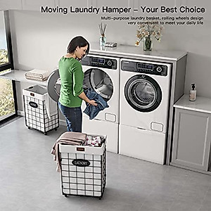 Wire laundry Basket with Wheels & Removable Liner Bag for Bedroom, Small 72L Laundry Hampers Black Rolling Baskets Dirty Clothes Hamper on Wheels Cesto de Ropa Sucia Canastos Para Ropa Sucia