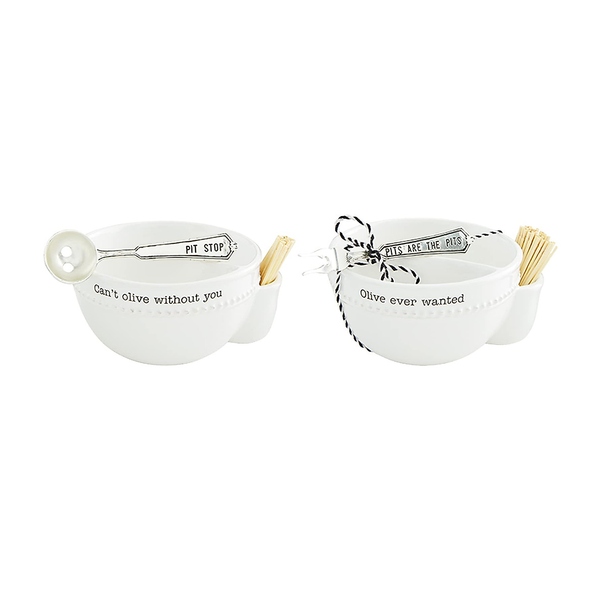 Mud Pie Olive Pit and Bowl Set, Cant Olive, bowl 2.75" x 5"dia | spoon 5.5"