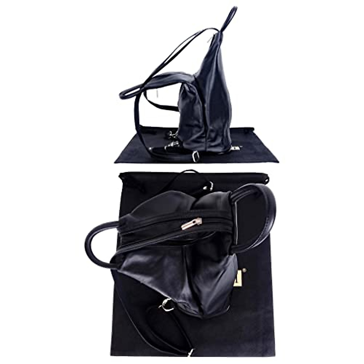 Primo Sacchi Italian Soft Black Leather Top Handle Shoulder Bag Rucksack Backpack Medium