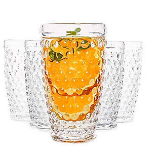 G Hobnail Glassware Old Fashioned Iced Beverage Drinking Glasses Set Of 6, 13 oz Premium Tall Highball Water Glasses Cups For Juice Cocktail Mojito Wine,Beer,Tea, Mixed Drinkware,Parties Restaurants